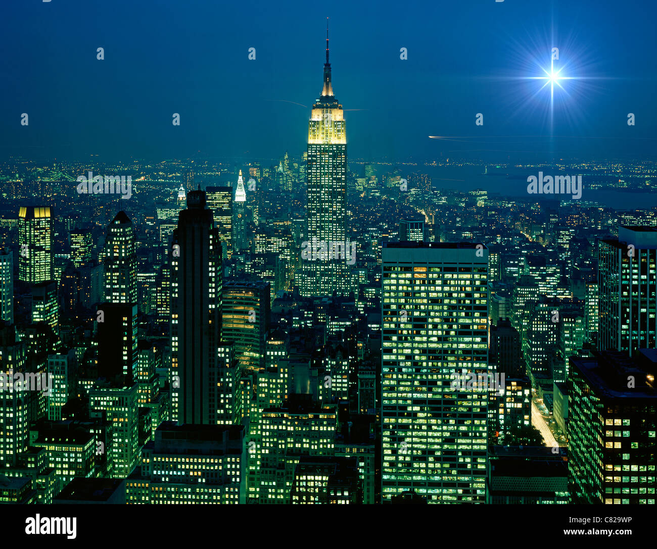 New York City at night with Evening Star Stock Photo - Alamy