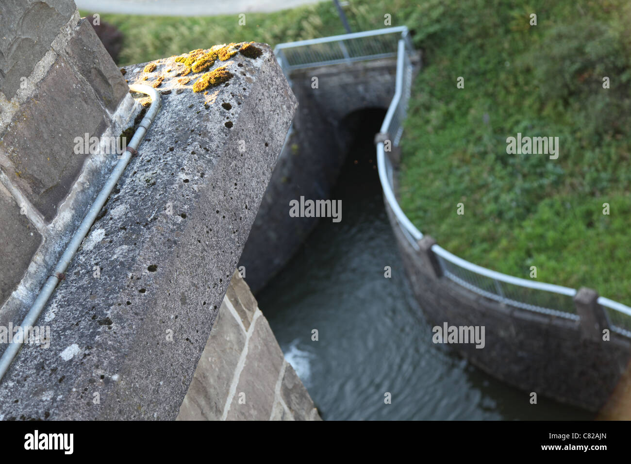 Talsperre am Brucher See, Large water dam with moss Stock Photo - Alamy