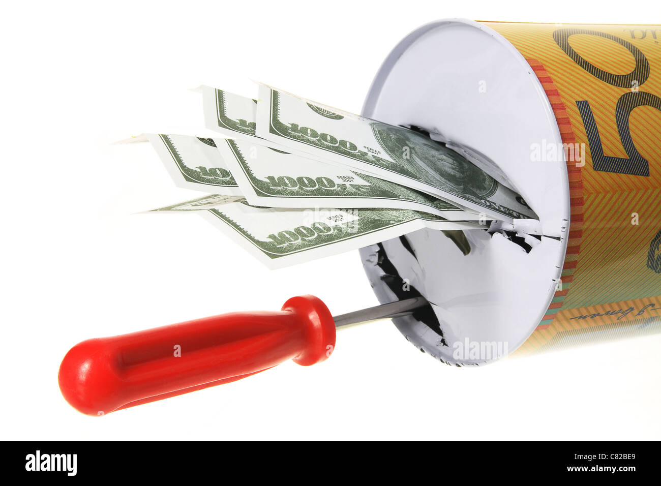 Coin Box with Dollar Notes Stock Photo - Alamy