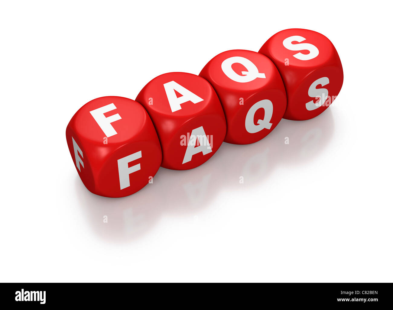 FAQs as text on red dice or blocks on white background Stock Photo - Alamy