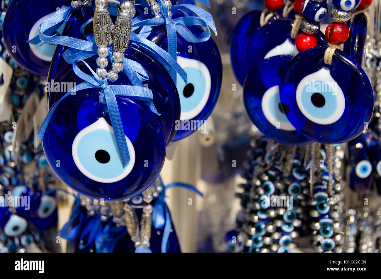 Turkey, Kusadasi. Typical "evil eye" glass good luck charms Stock Photo ...