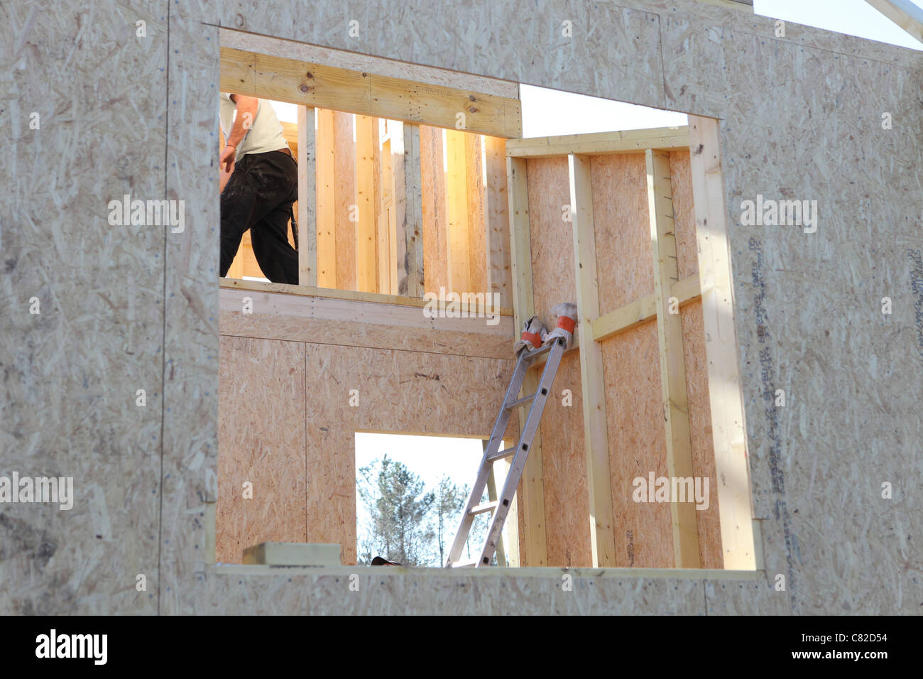 Wooden house frame Stock Photo - Alamy