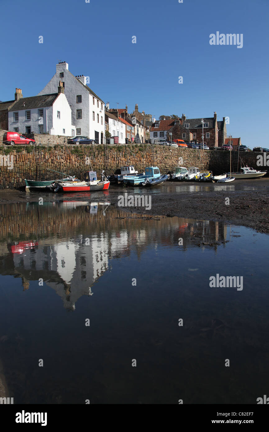 Town of Crail, Scotland. Picturesque view of the fishing harbour at low ...