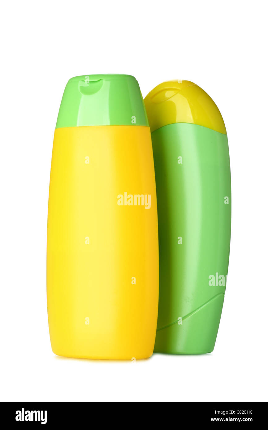 Shampoo containers isolated over the white background Stock Photo - Alamy