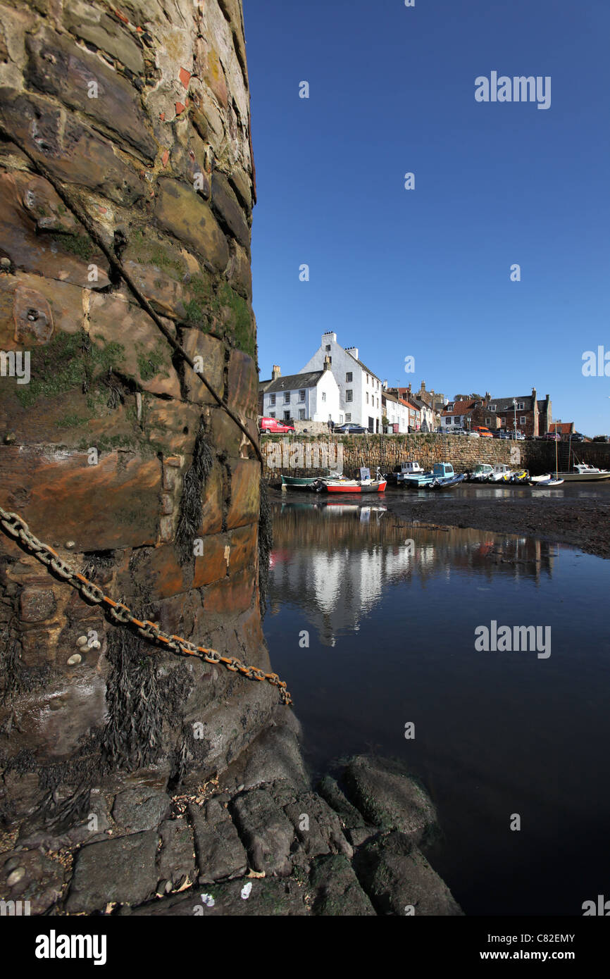 Town of Crail, Scotland. Picturesque view of the fishing harbour at low ...