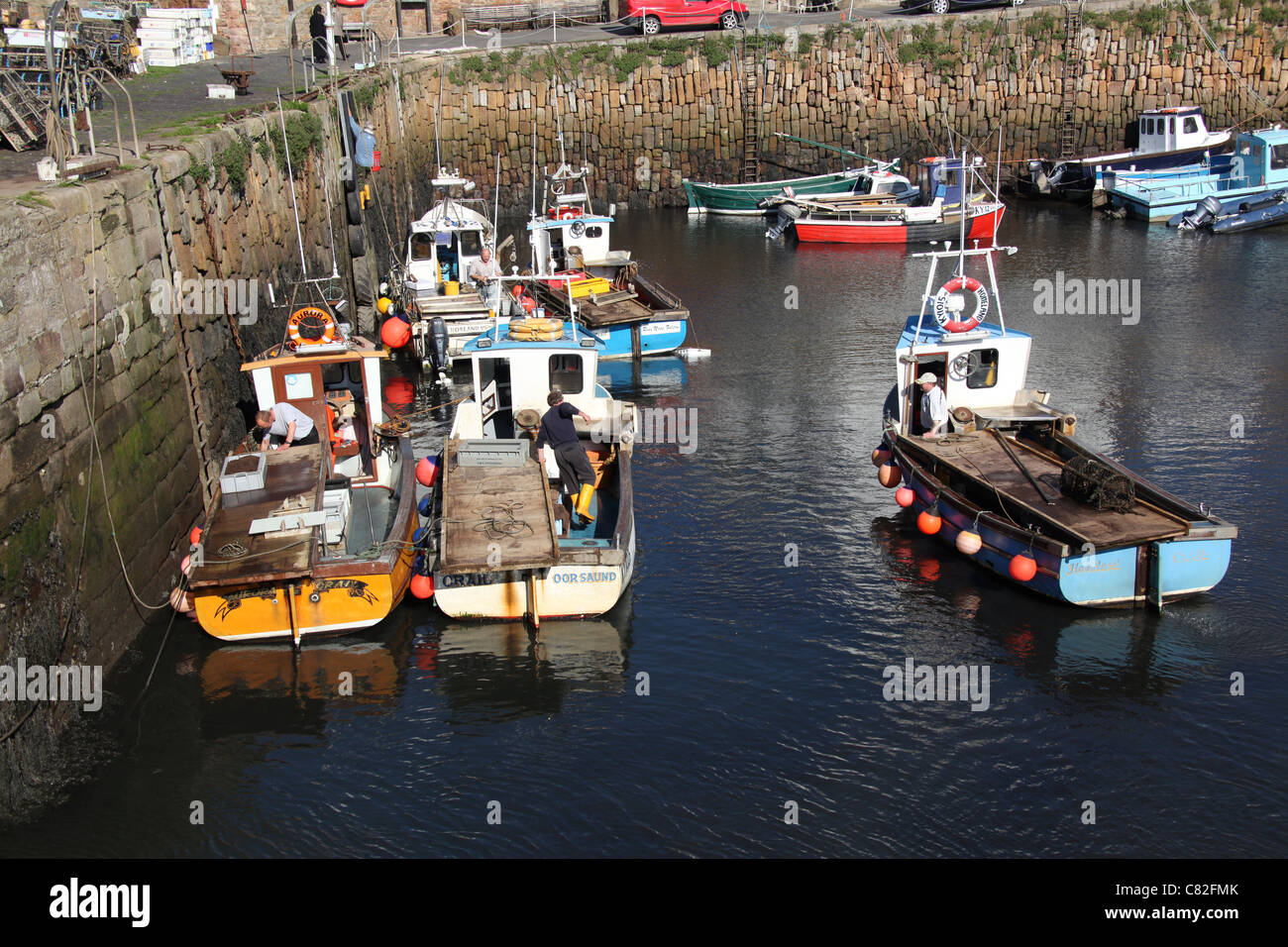 Town of Crail, Scotland. Picturesque view of fishing boats returning ...