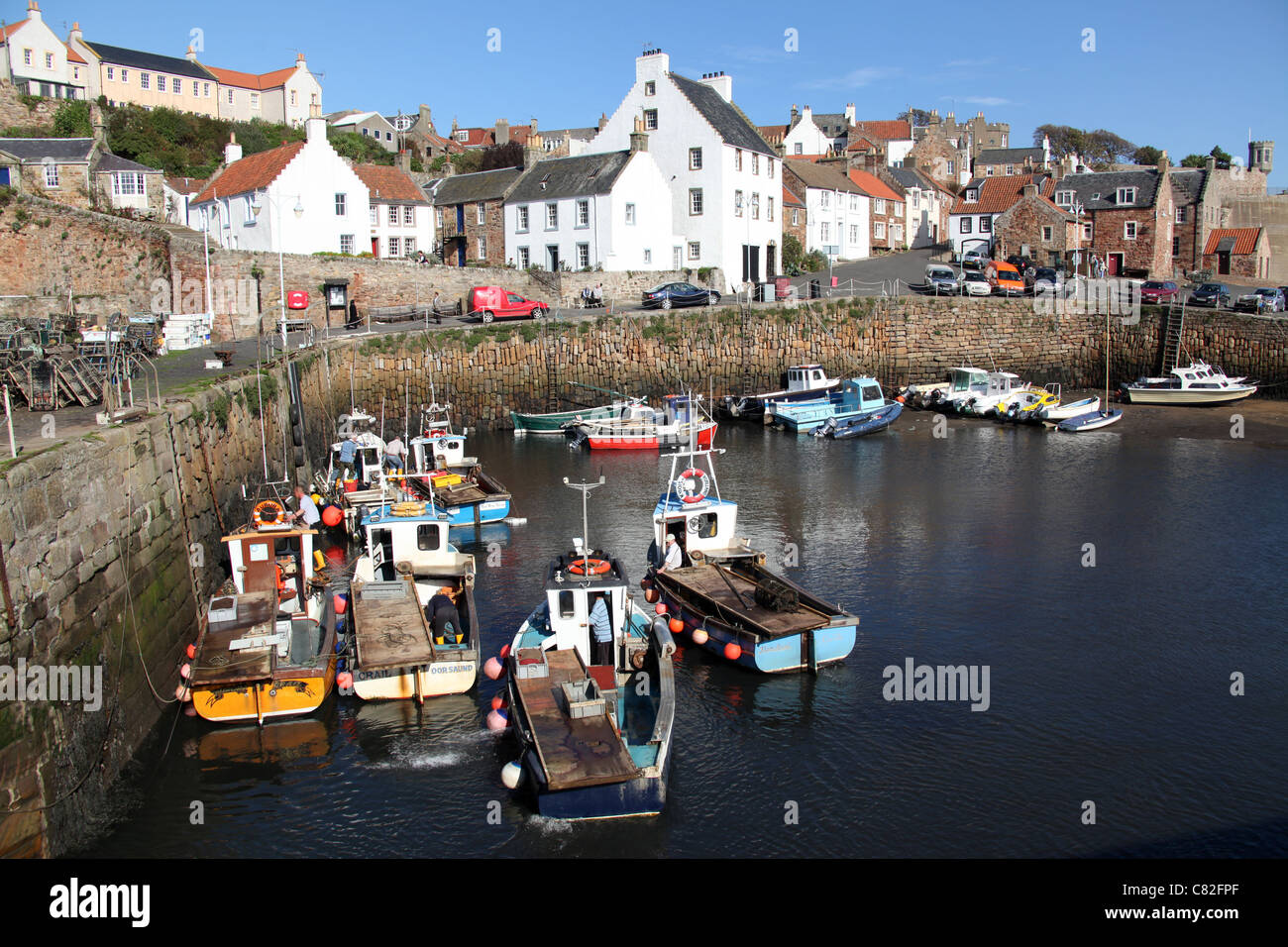 Town of Crail, Scotland. Picturesque view of fishing boats returning ...