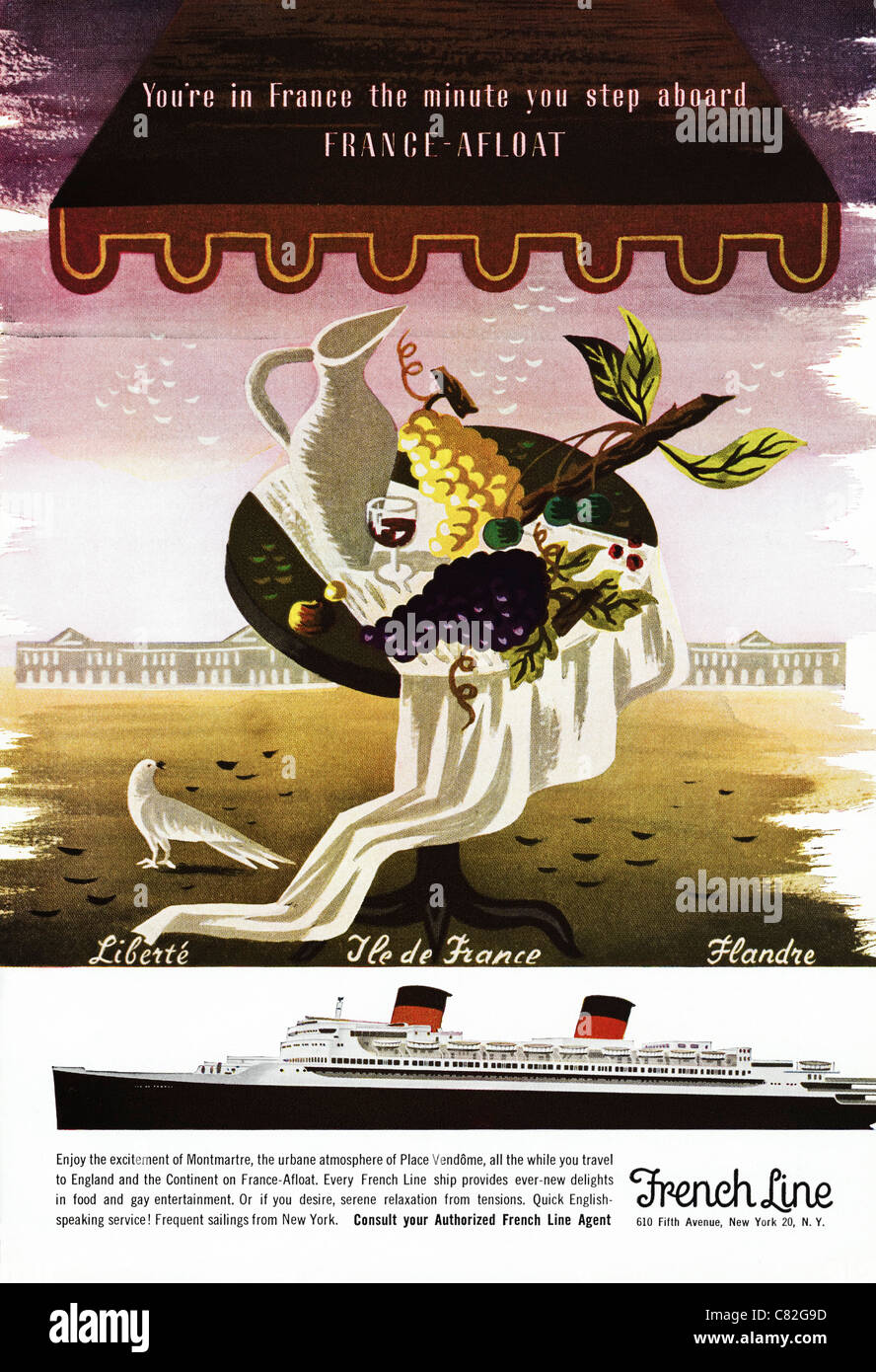 American magazine advertisement circa 1954 advertising sailing from New ...