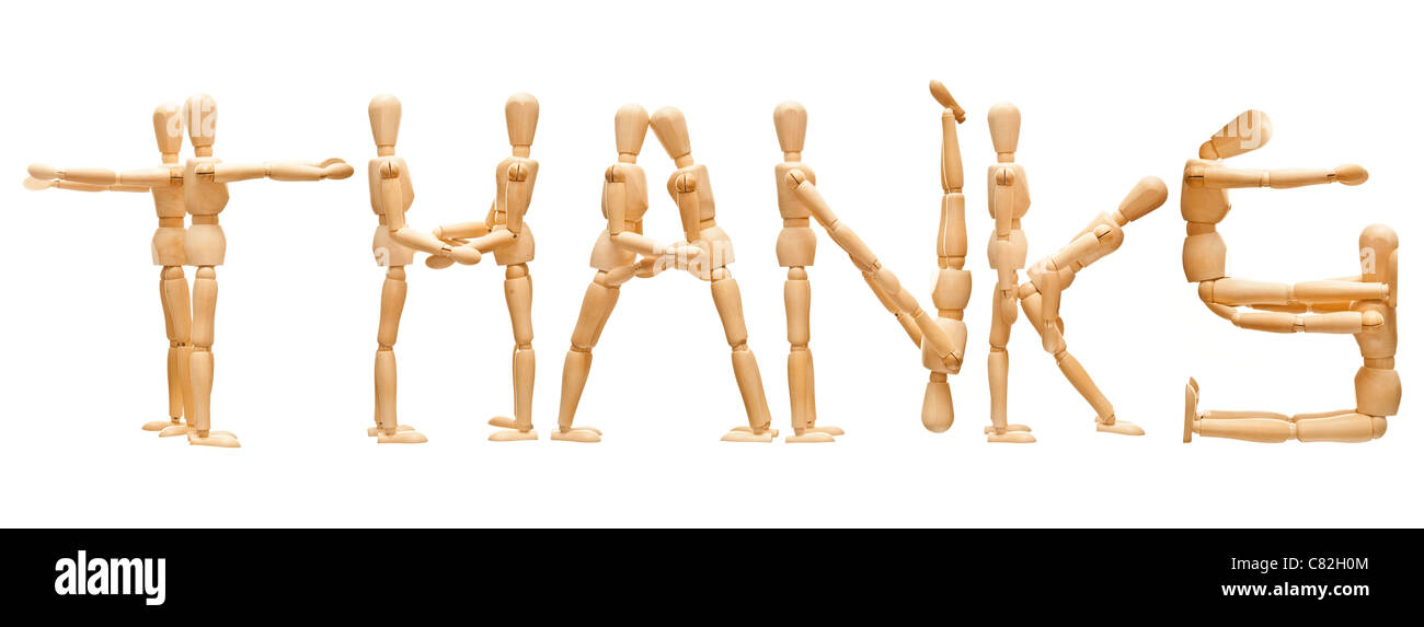Concept of mannequin in posed word "Thanks Stock Photo - Alamy