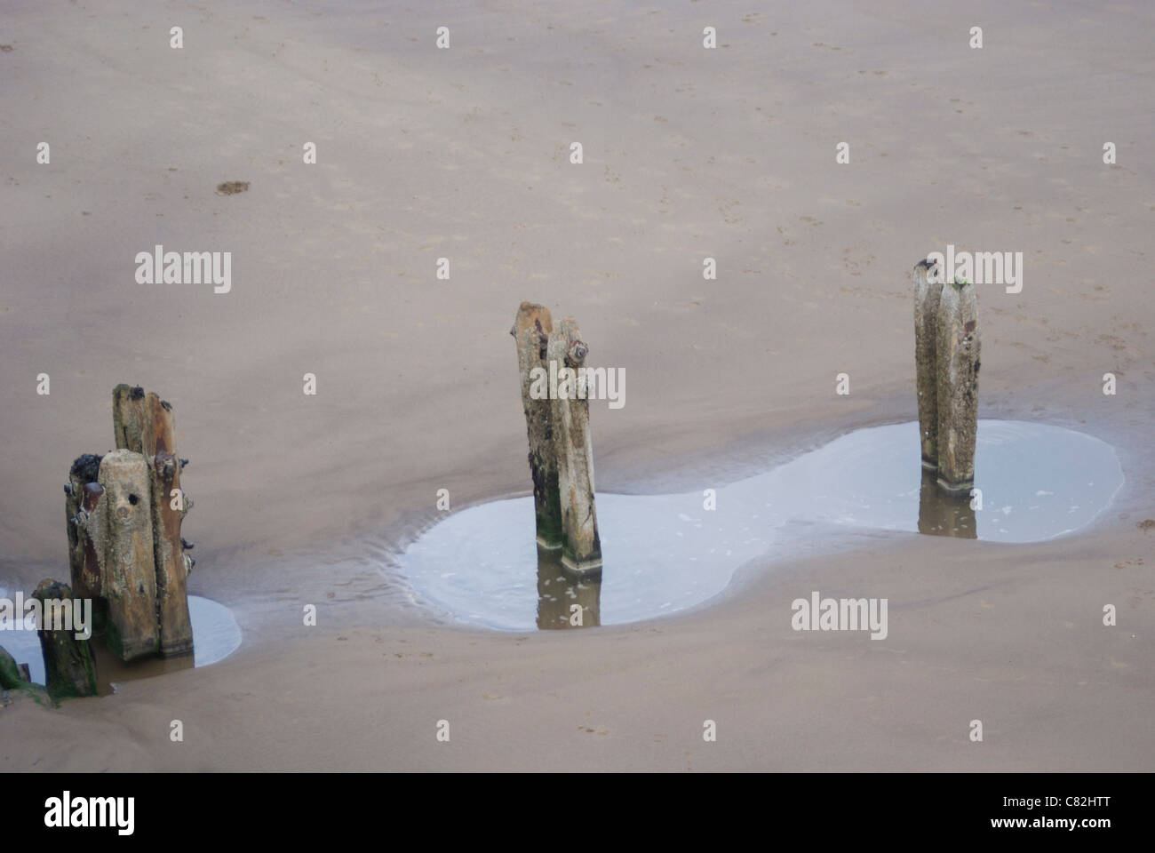 Rotten groynes on the beach hi-res stock photography and images - Alamy