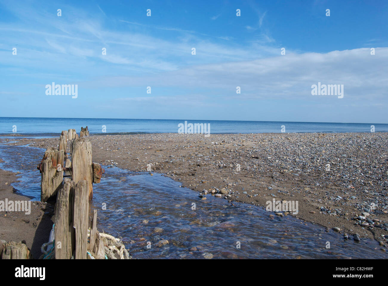 View over beach and sea at Sandsend North Yorkshire Stock Photo - Alamy
