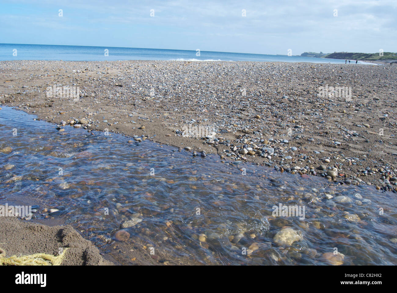View over beach and sea at Sandsend North Yorkshire Stock Photo - Alamy