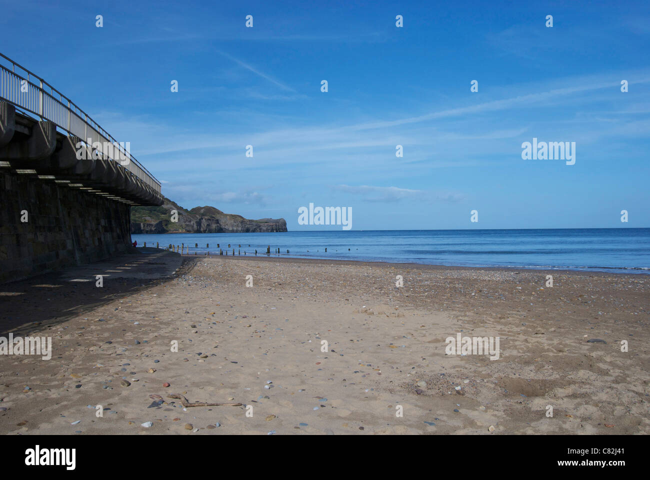 View across beach and sea at Sandsend North Yorkshire Stock Photo - Alamy
