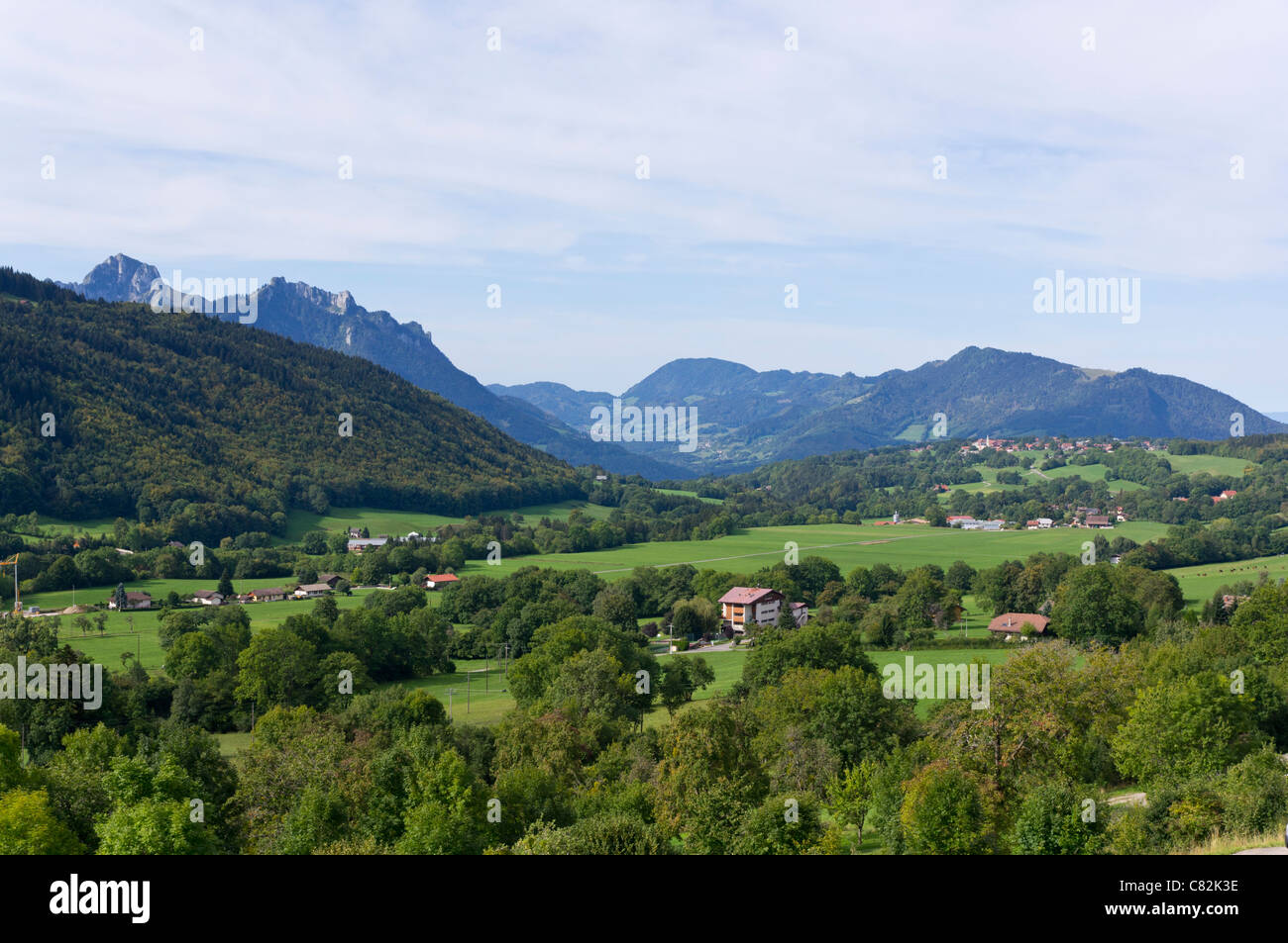 The valley of Bernex and the Dent d'Oche in the background Stock Photo ...