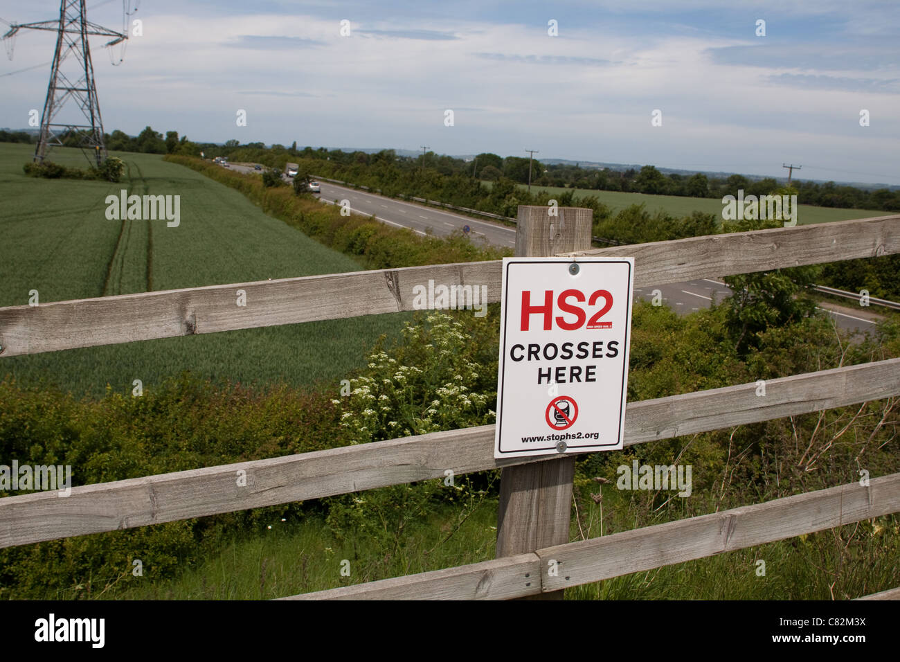 Sign indicating the future location of the Hight Speed 2 (HS2) railway ...