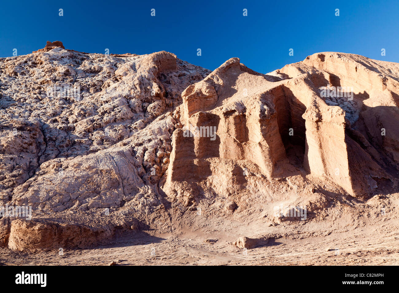 Salt encrusted walls in Moon Valley, Atacama Desert, Chile Stock Photo ...