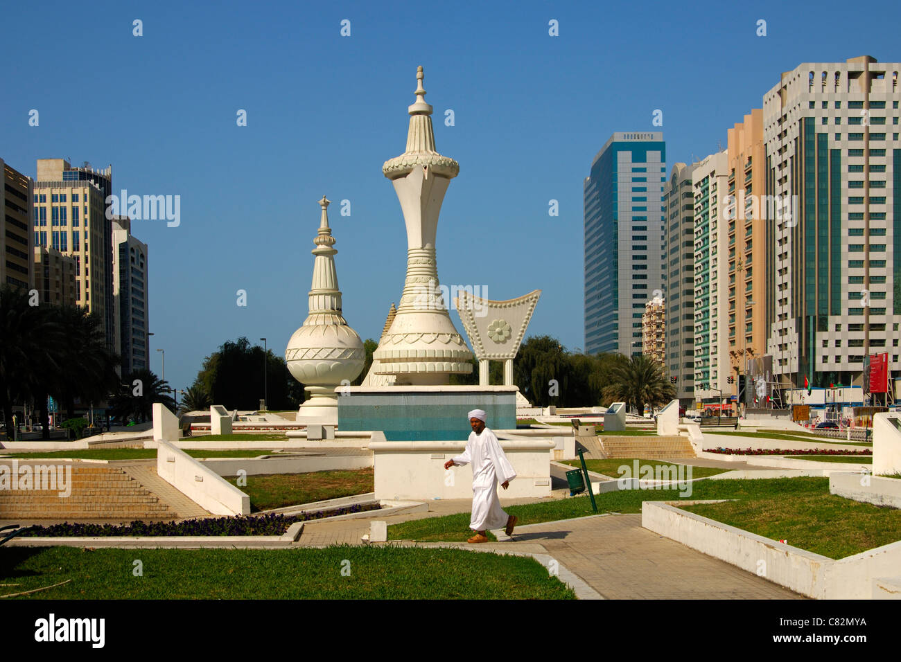 Modern Ittihad Square or Union Square with symbols of tradition and ...