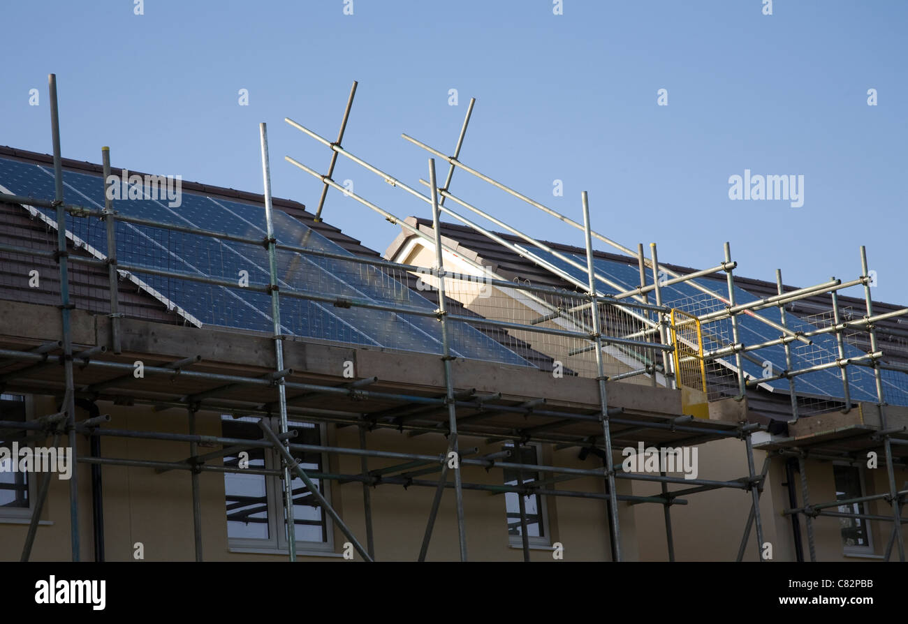 England UK Scaffolding for Solar panels on roof of newly built ...