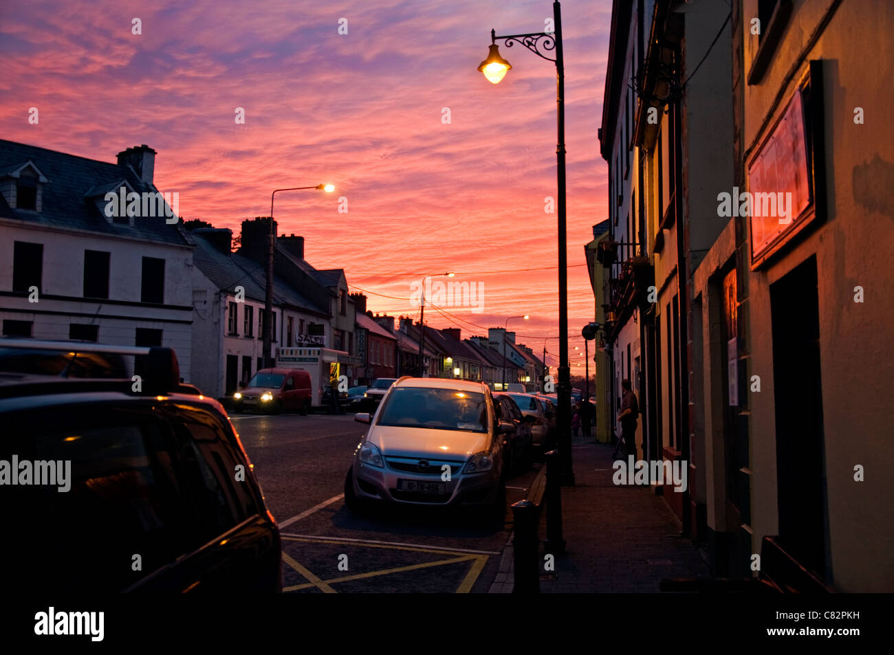 Main Street Ardara in evening sunset Stock Photo - Alamy