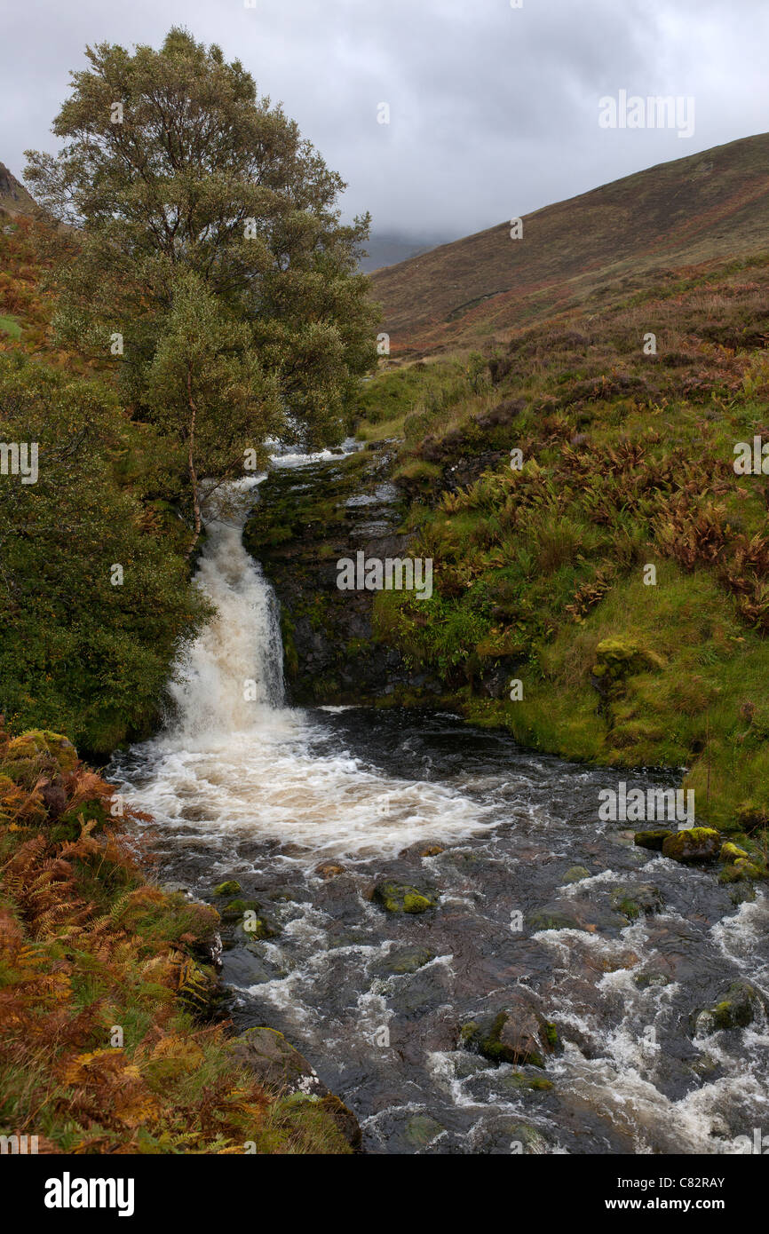 Waterfall seen from the A894 in Sutherland, Highland, Scotland, UK ...
