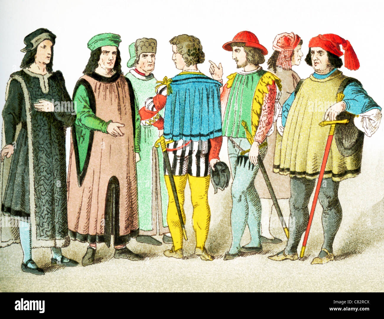 The figures represented here are (from left to right) a German senator ...