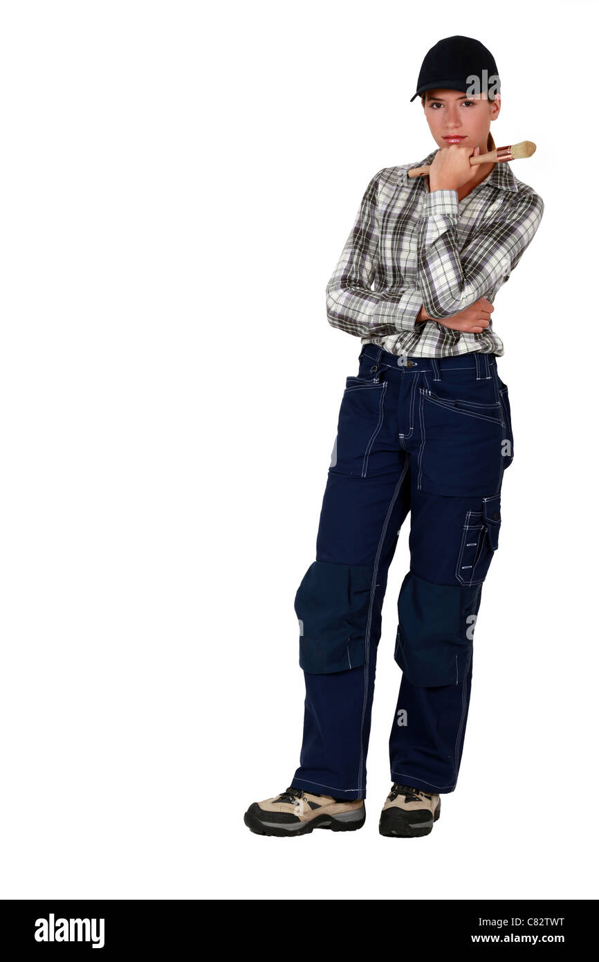 Cheerful painter holding paint Cut Out Stock Images & Pictures - Alamy