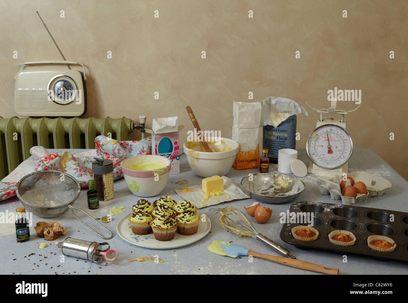 old fashioned cake baking aftermath Stock Photo - Alamy