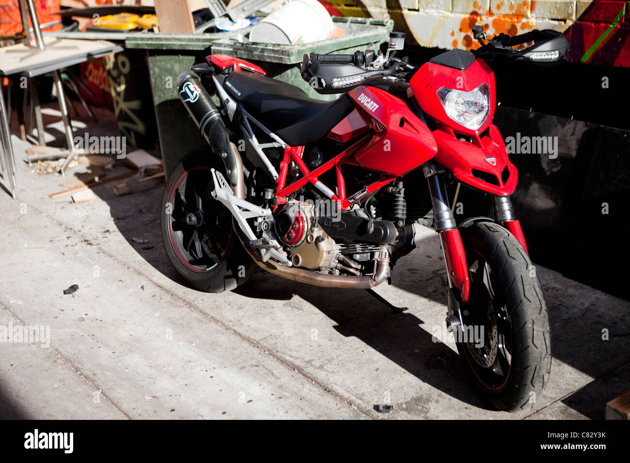 A Ducati parked in a back alley of St. Kilda, Melbourne, Australia ...