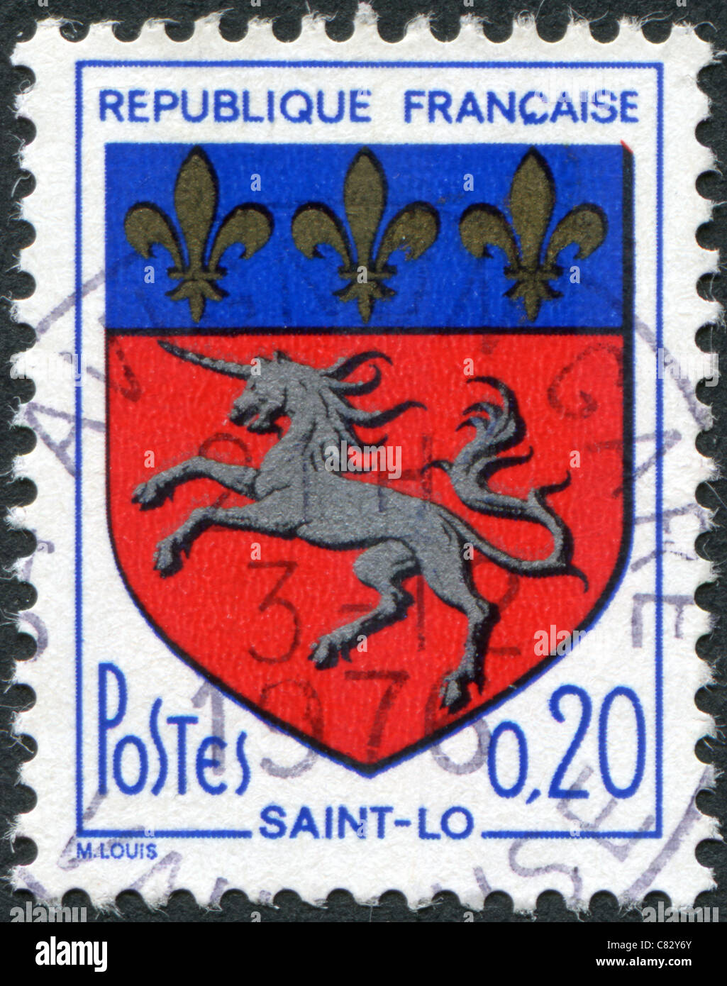 FRANCE - 1966: A stamp printed in France, depicts Arms of Saint-Lo ...