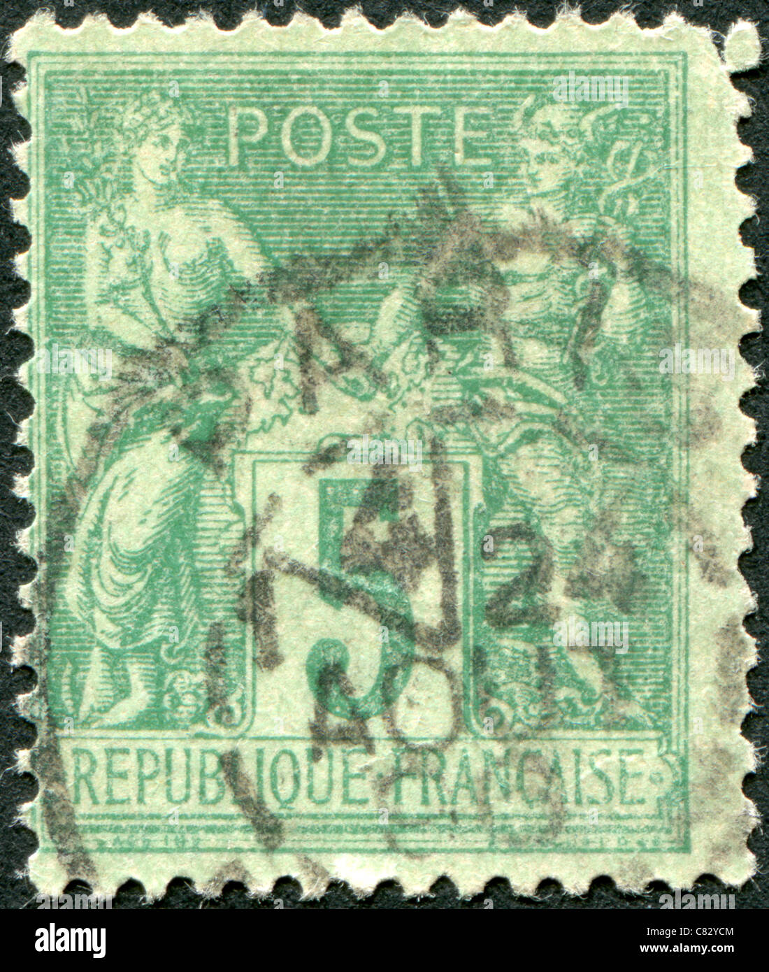 FRANCE - 1876: A stamp printed in France, shows an allegory of Peace ...