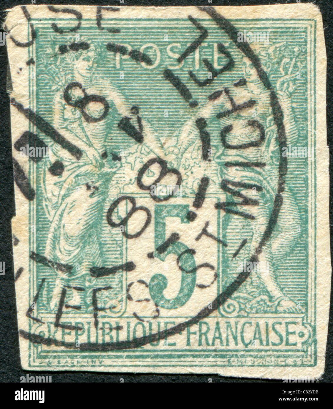 FRANCE - 1876: A stamp printed in France, shows an allegory of Peace ...