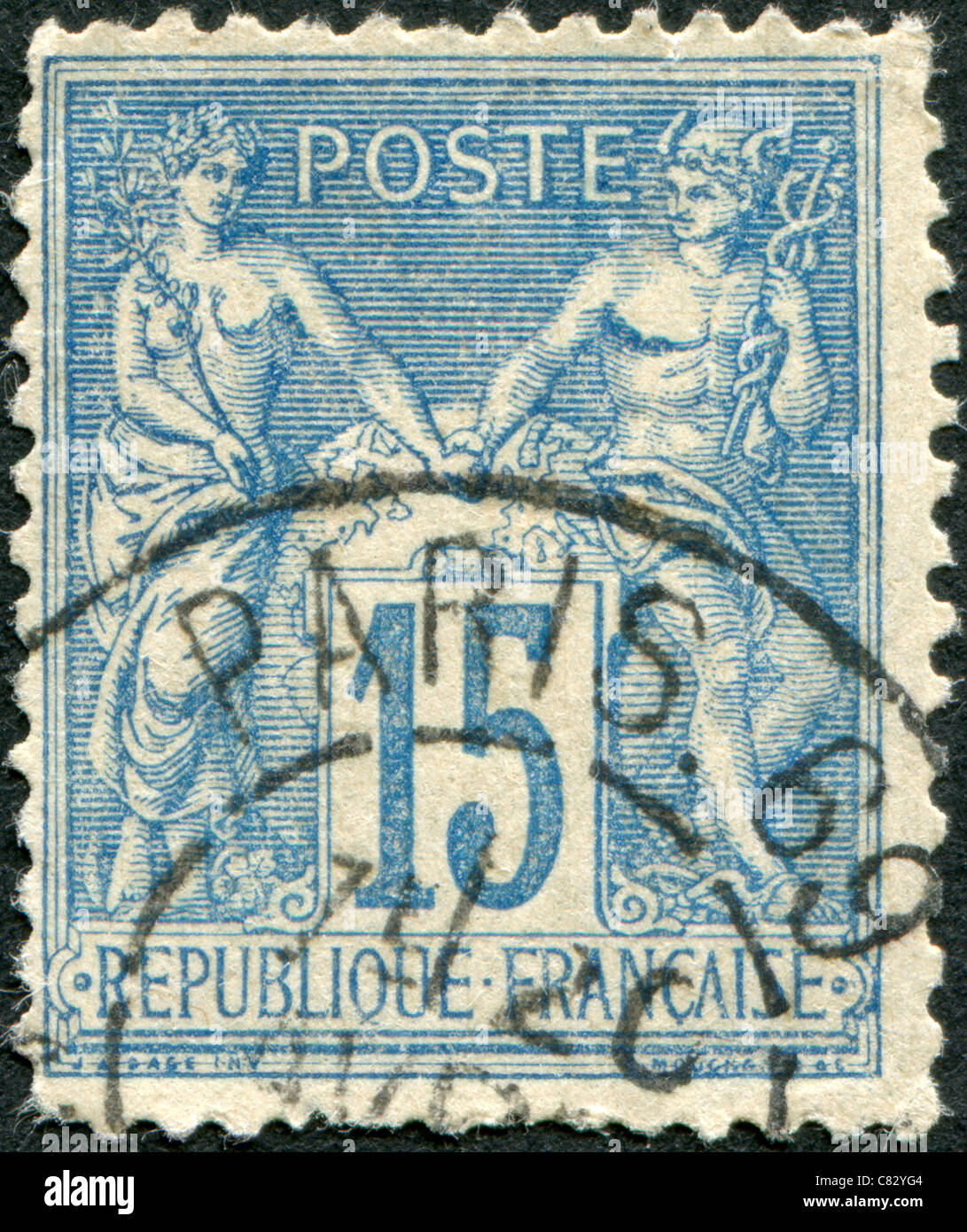 FRANCE - 1892: A stamp printed in France, shows an allegory of Peace ...