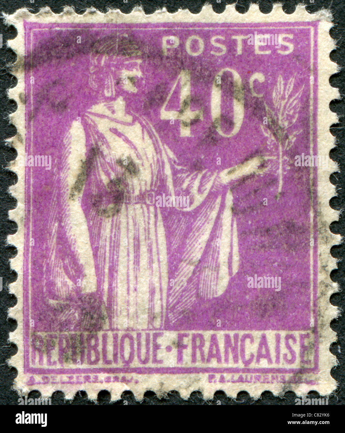 FRANCE - 1933: A stamp printed in France, shows an allegory of Peace ...