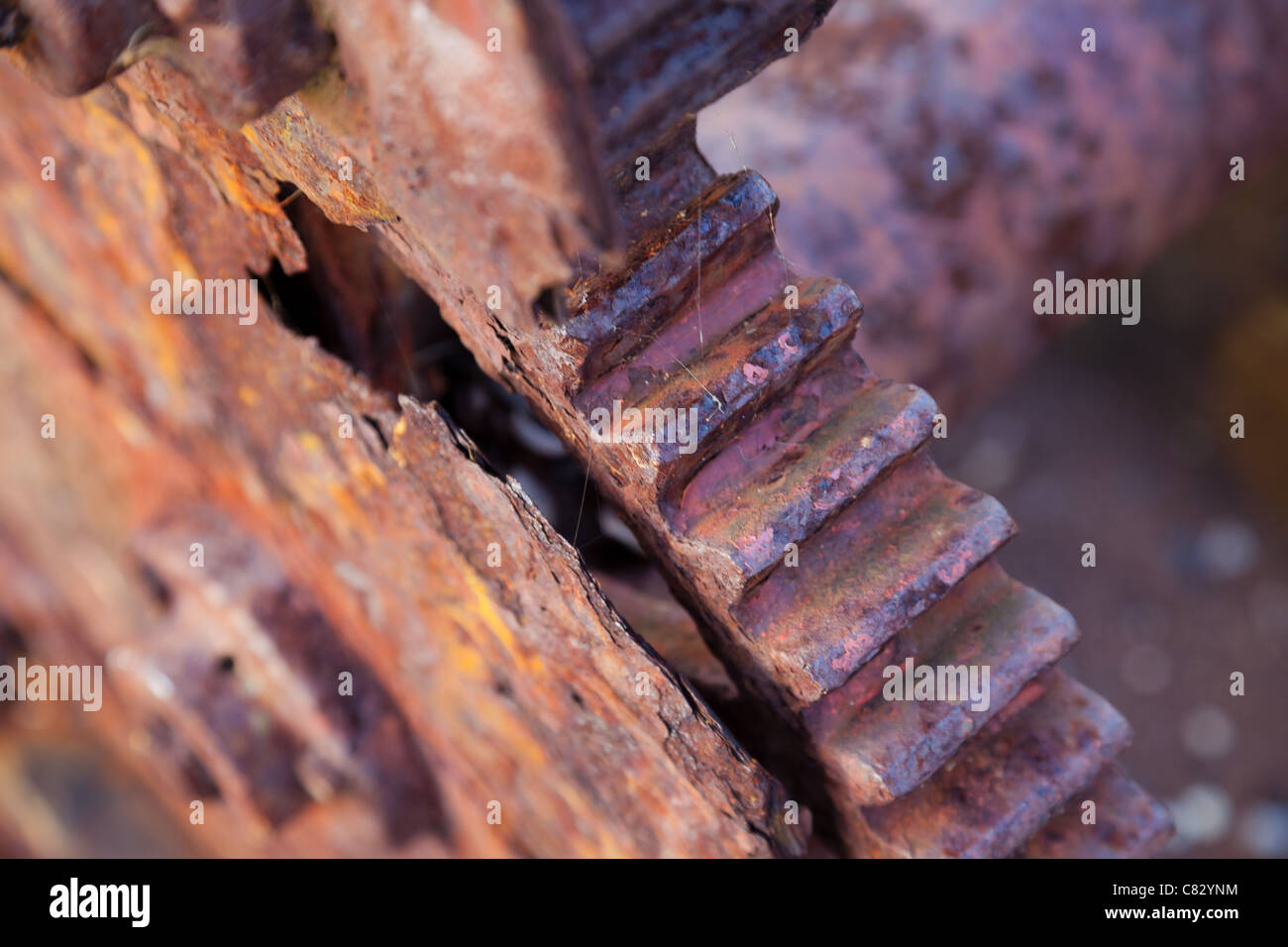 Rusty cogs on an old boat winch Stock Photo - Alamy