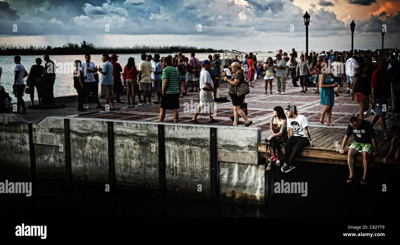 sunset gathering on Mallory Square, Key West, Florida, USA Stock Photo ...