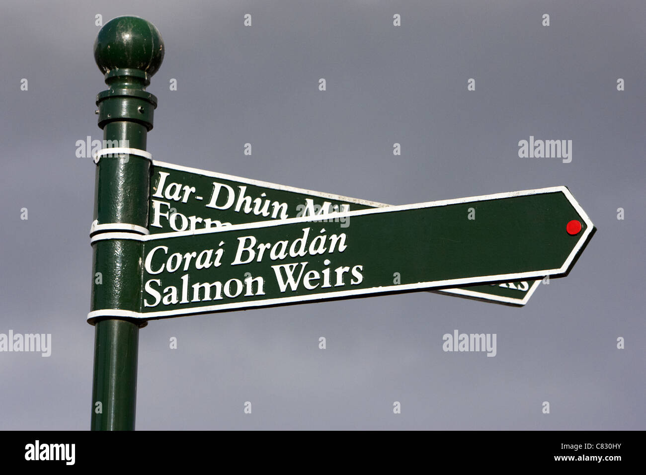 green directions sign for the salmon weirs ballina bilingual irish ...