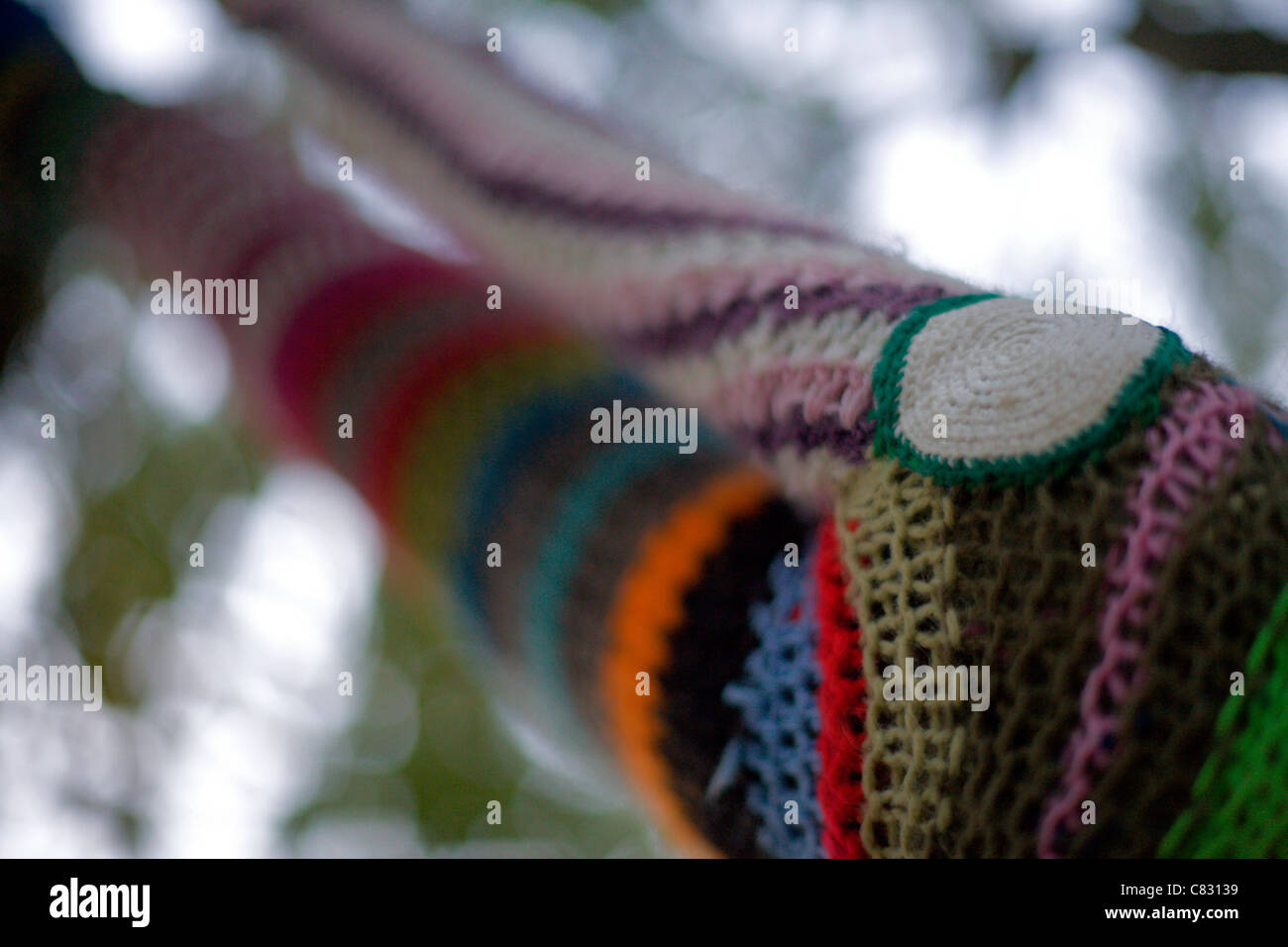 Hand knit sweaters for trees Stock Photo - Alamy