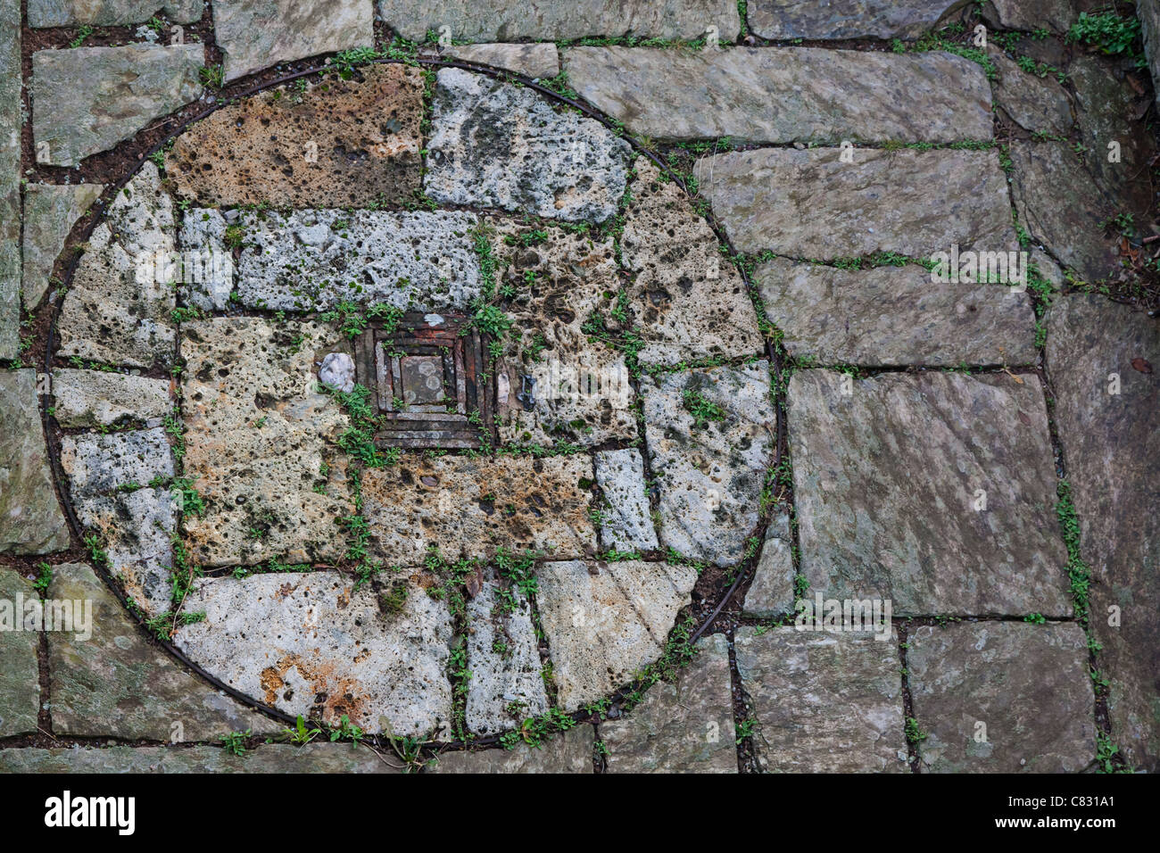 Circular stone detail in a stone paved area Stock Photo - Alamy