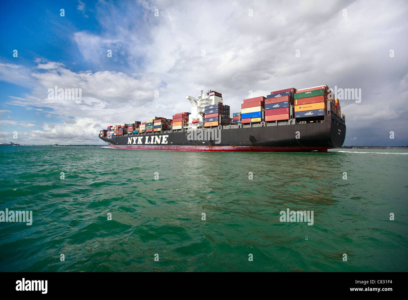 Southampton, UK - Sept. 18: A loaded NYK Line container ship sails into ... Southampton, UK - Sept. 18: A loaded NYK Line container ship sails into ...