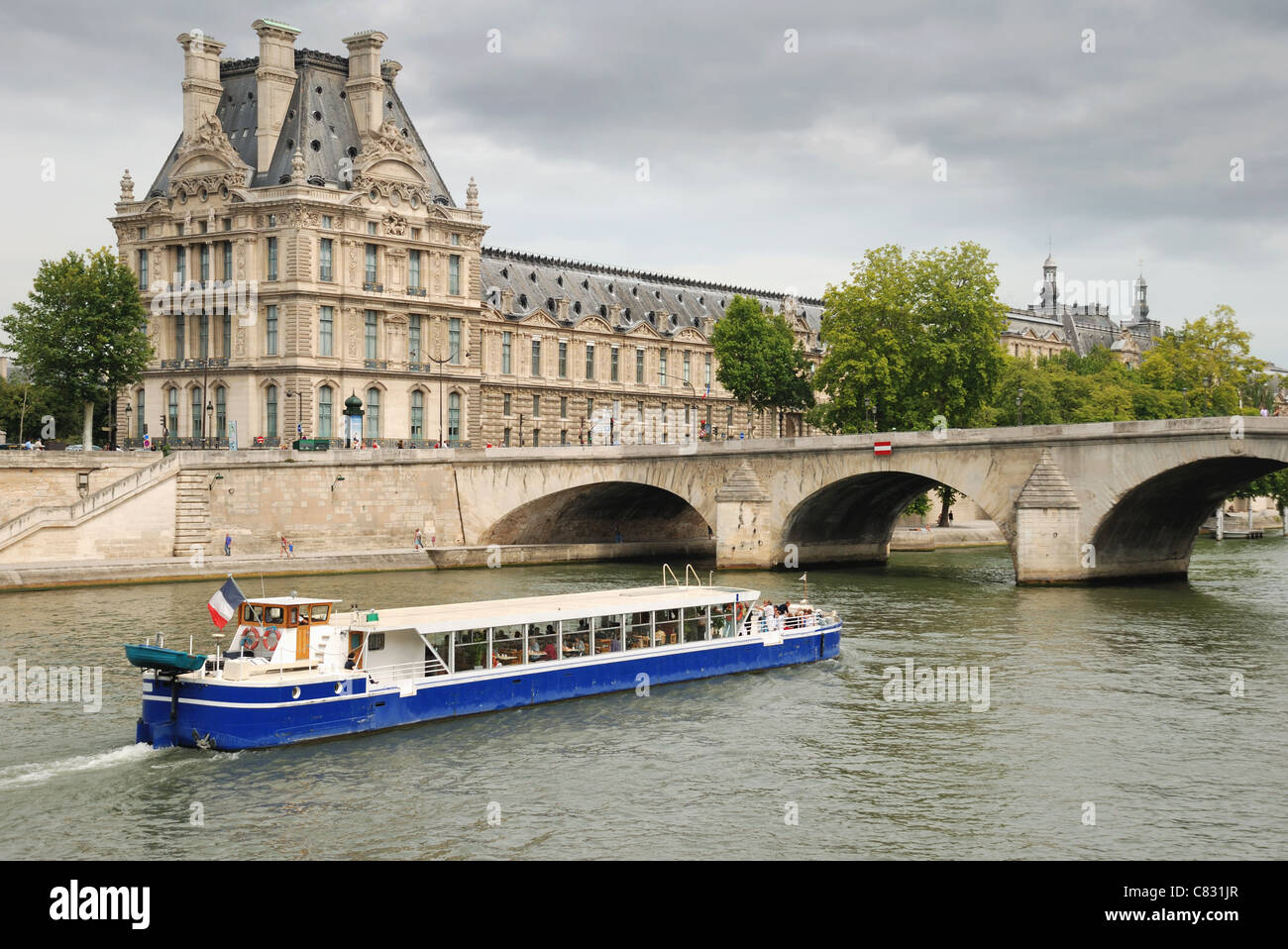 Pont Royal bridge end Seine river near to Louvre museum in Paris ...