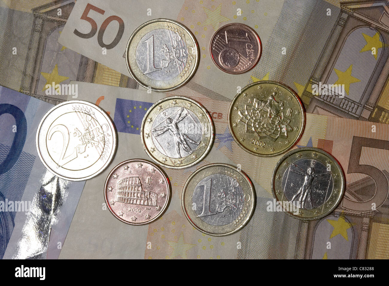 italian euro banknotes and coins euros from italy italia Stock Photo ...