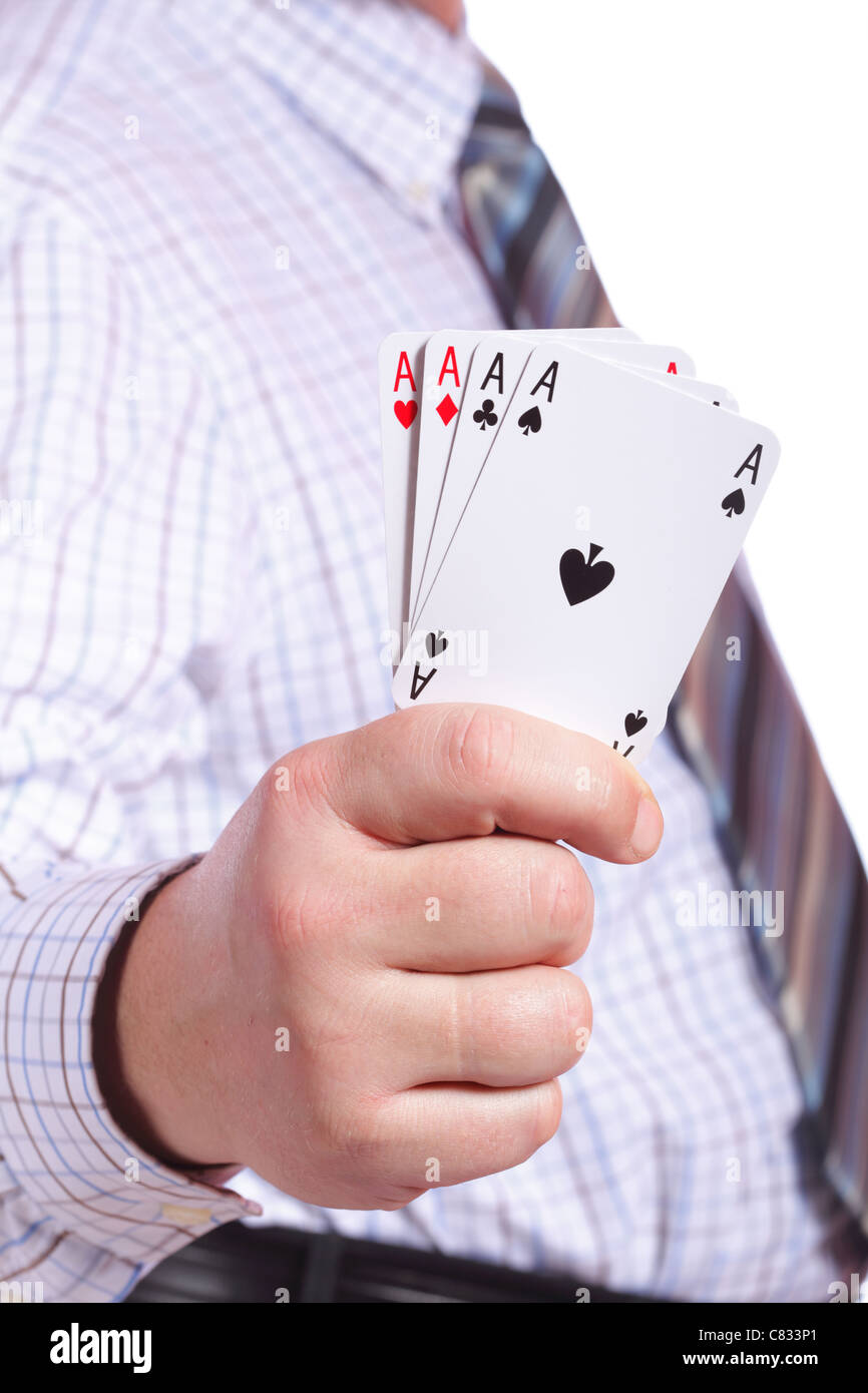 man and playing cards in hand isolated Stock Photo - Alamy
