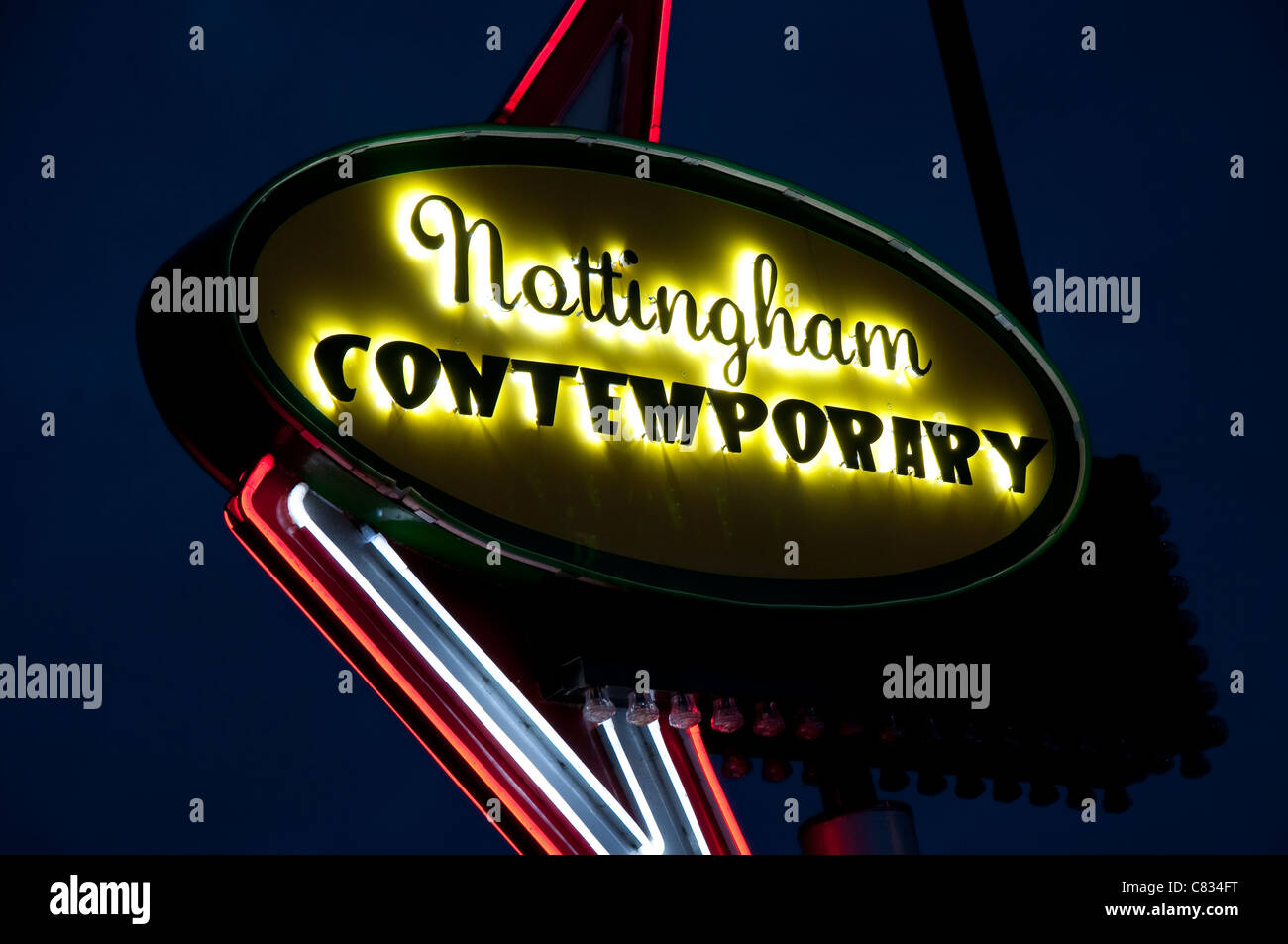 The neon sign for the Contemporary in Nottingham City, England UK Stock ...