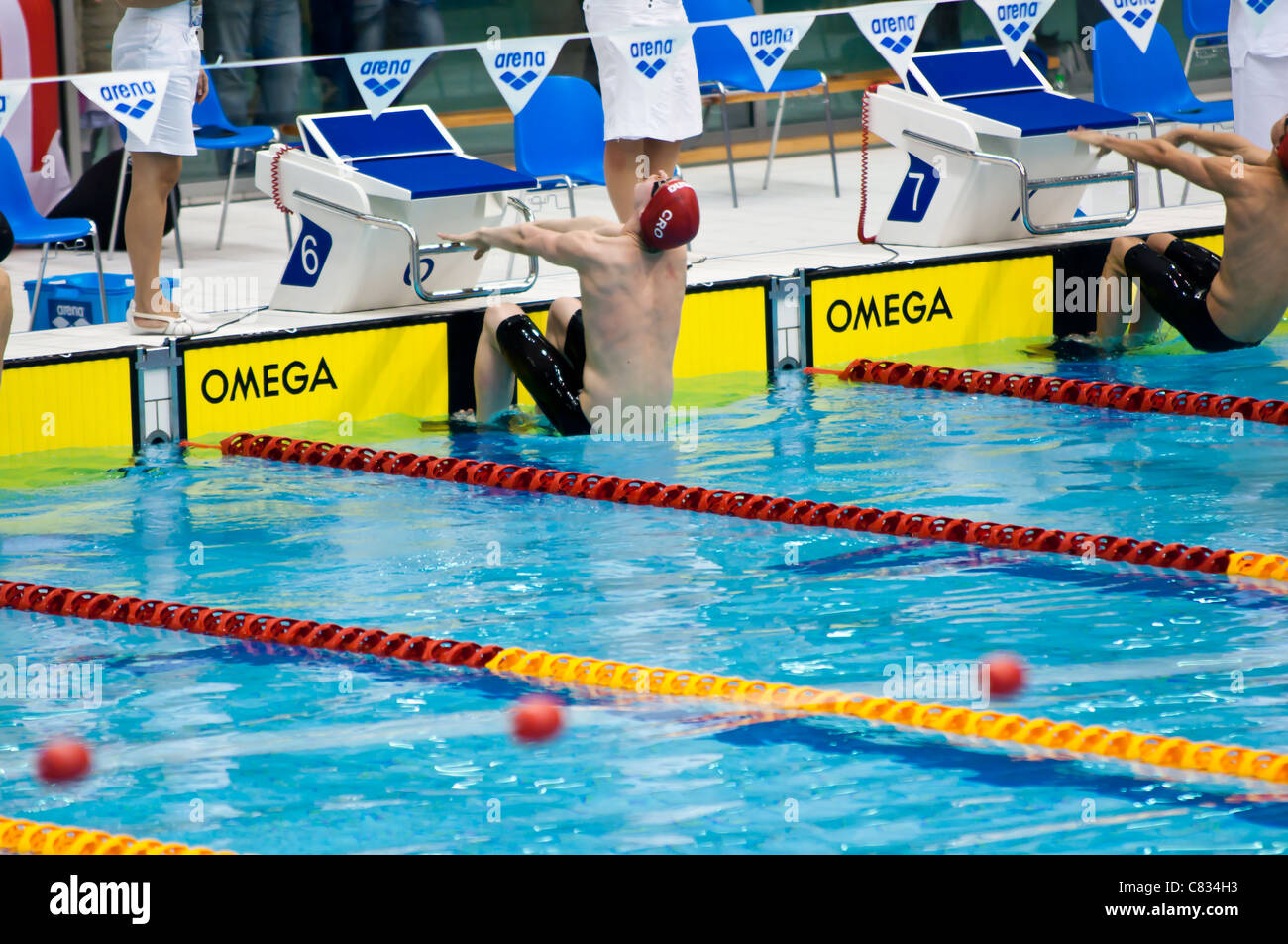 swimmers starting to the competition Stock Photo - Alamy