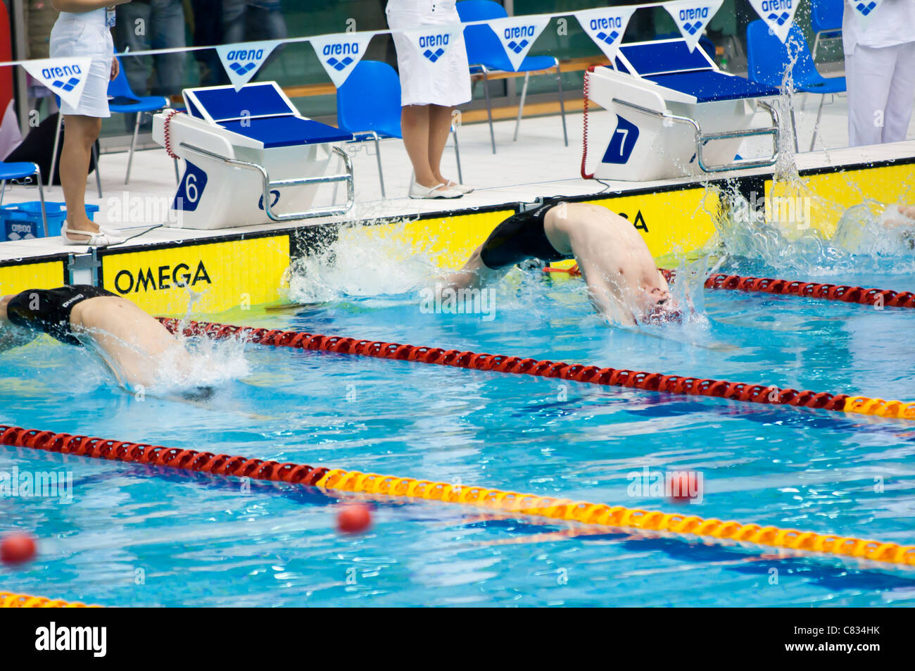 swimmers starting to the competition Stock Photo - Alamy