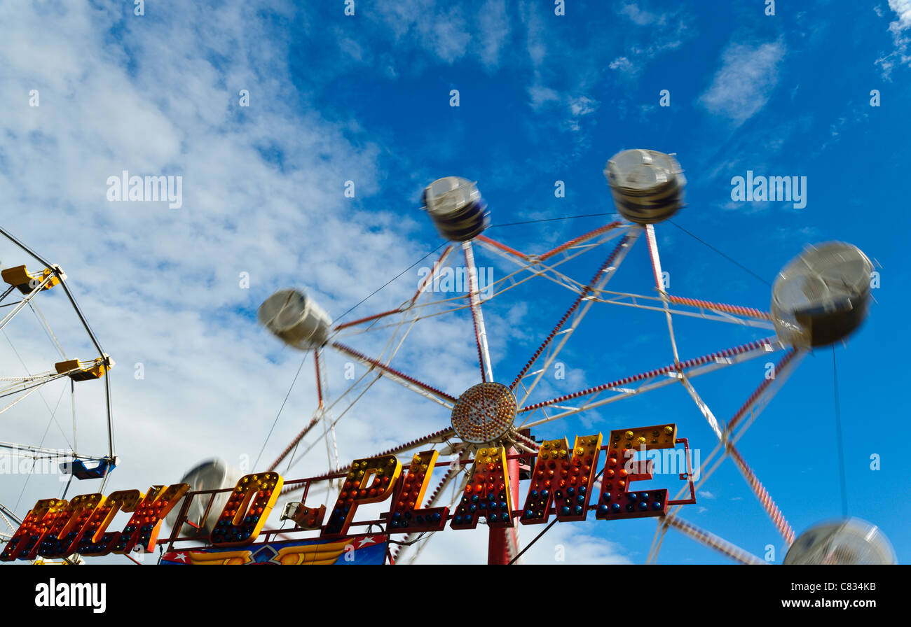 20/08/2010. Shoreham, Uk. Fairground wheel (caged) ride against strong ...