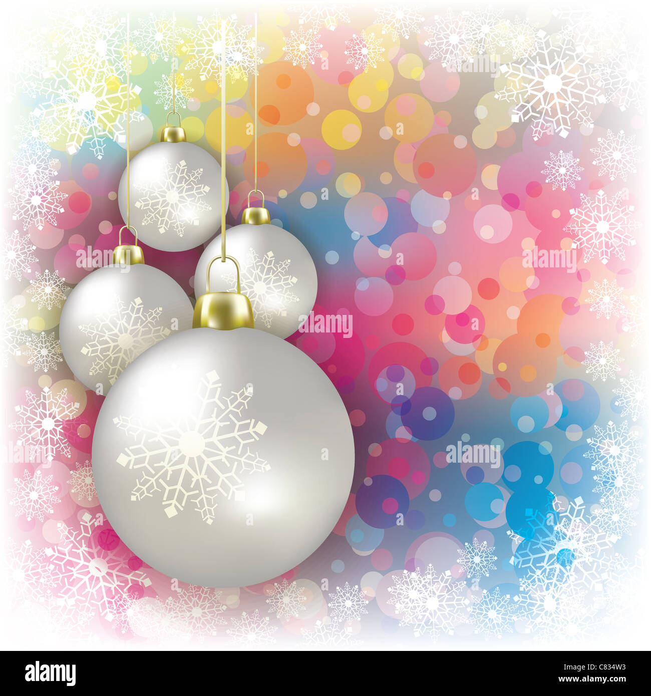 Abstract background with white Christmas decorations and snowflakes ...