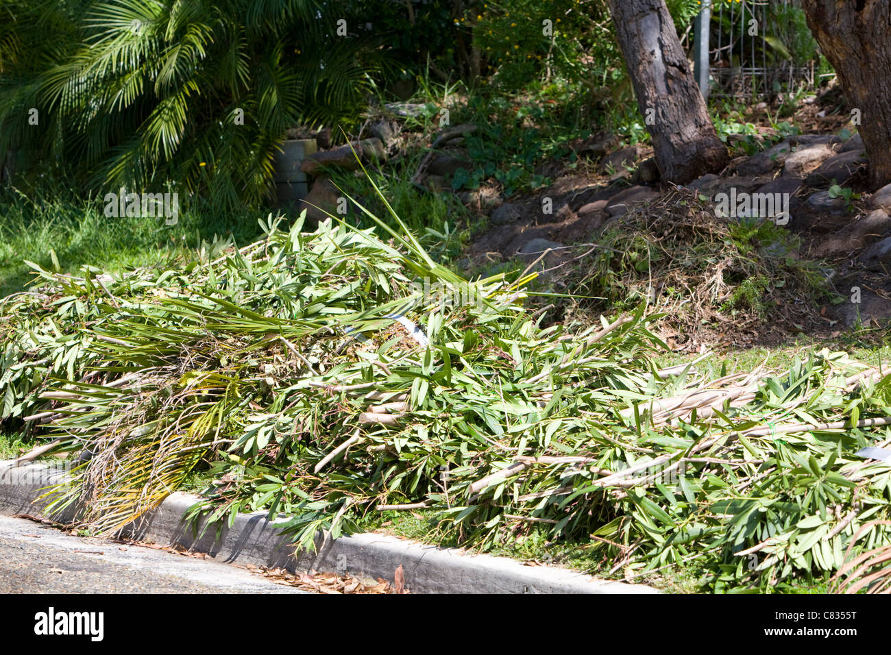 garden waste by the roadside awaiting council collection for recycling ...