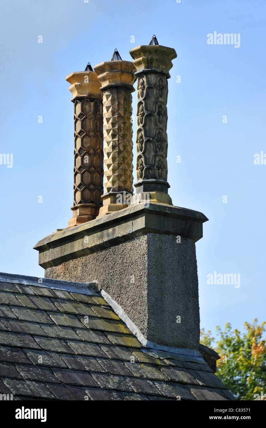 Tudor-style terracotta chimneys. Linden Hall, Borwick, Lancashire ...