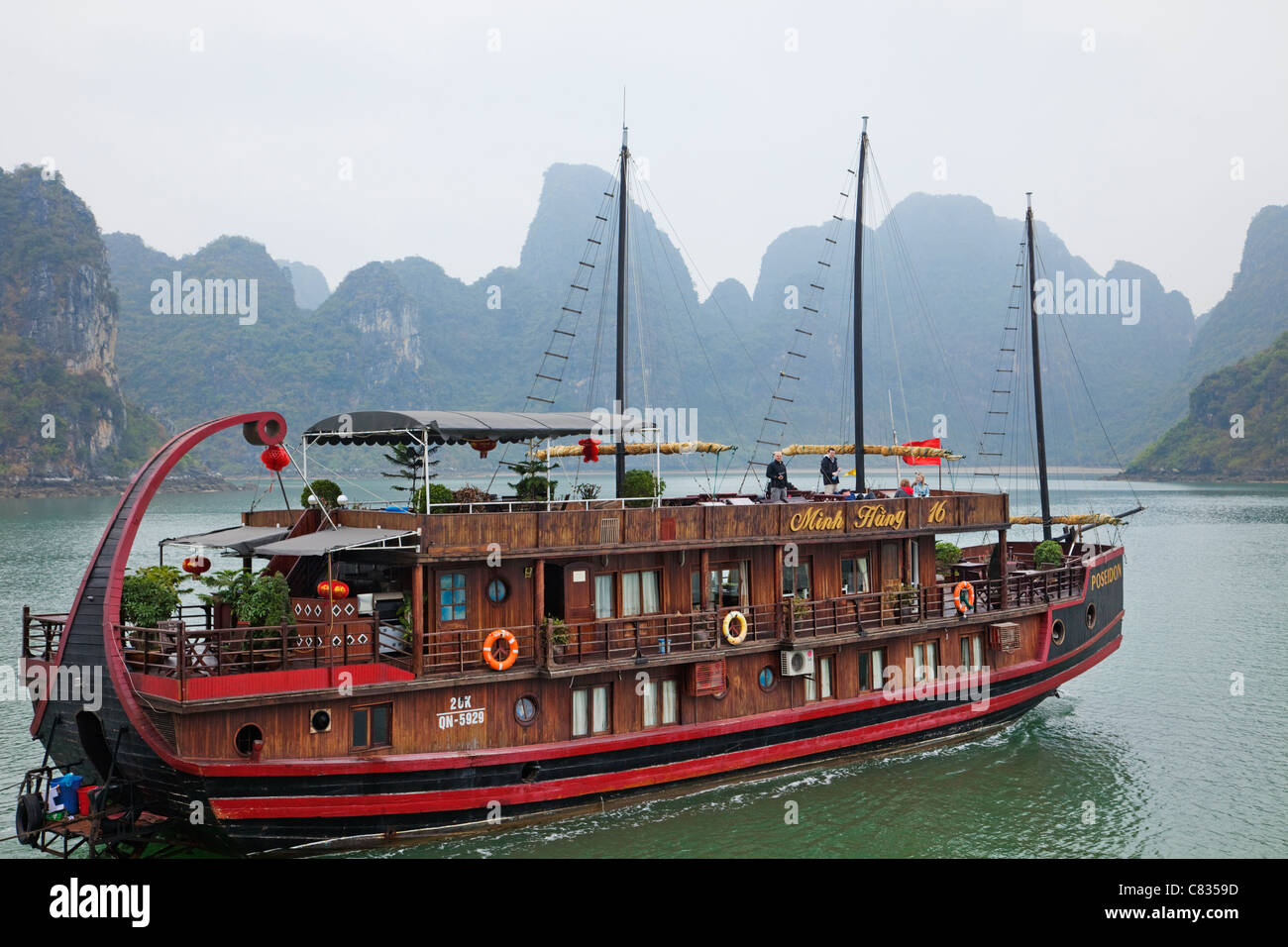 Vietnam, Halong Bay and Tourist Junk Boat Stock Photo - Alamy